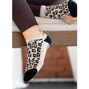 Great Soles Ombre and Leopard Print Non Skid Socks for Women - Non Slip Grip Yoga Socks for Pilates, Barre, Ballet (Leopard Black)