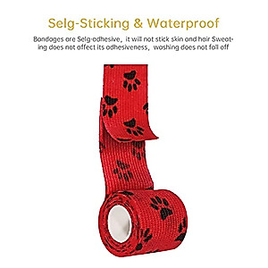 Risen Self Adhesive Bandage Wrap 6 Pack,2”x 5 Yards Medical Tape for Christmas Gifts,Gauze Rolls First Aid Vet Wrap Adherent Bandages for Sports,Dogs Pet(Red Paw)