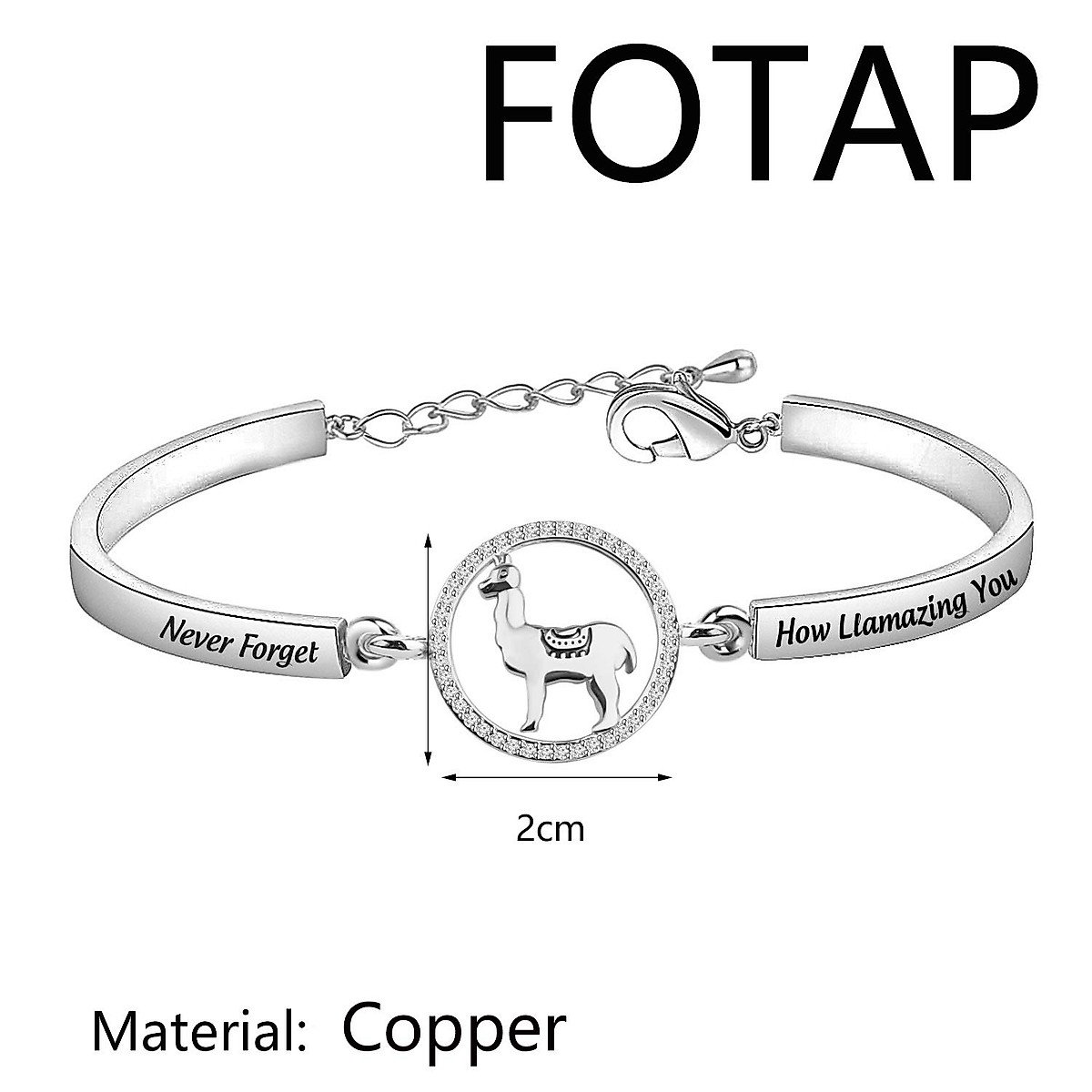 FOTAP Llama Gift Never Forget How Llamazing You Are Bracelet Alpaca Gifts (Llama S Bangle)