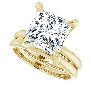 Handmade Moissanite Engagement Ring Set 4 Carats Princess Cut Moissanite Wedding Ring Set Solitaire Bridal Ring for Women (925 Silver (Yellow Gold Plated))