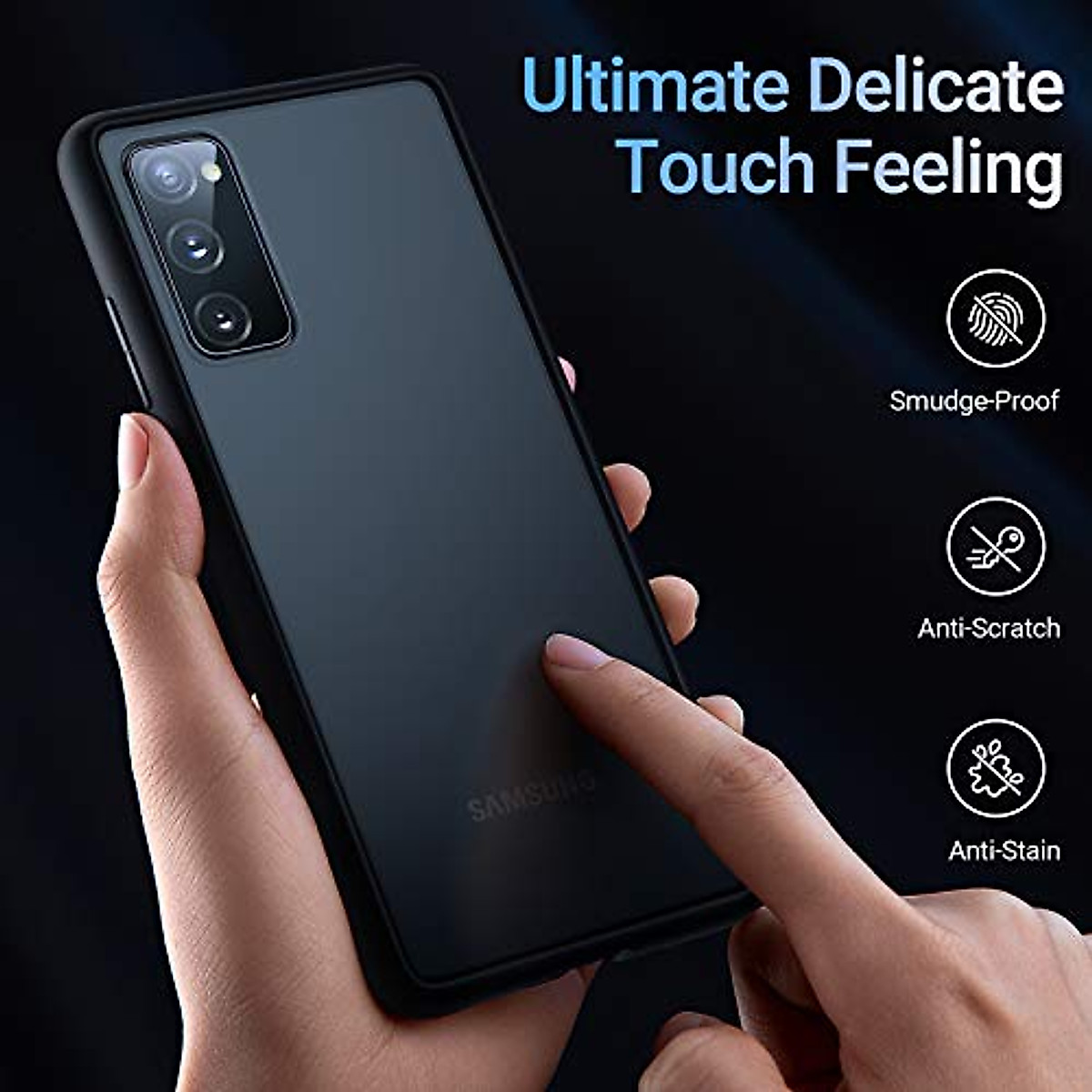 TORRAS Shockproof Samsung Galaxy S20 FE 5G Case - Military Drop Protection, Silky Touch, Translucent Matte, Mystic Black