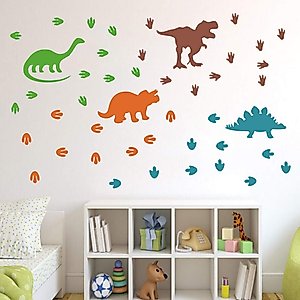 Dinosaurs Wall Decal Dinosaur Footprints&Tracks Stickers Vinyl Wall Art for Boys&Girls Kids Bedroom Nursery Room Wall Decor Murals AG01 (4 Colors Mix)