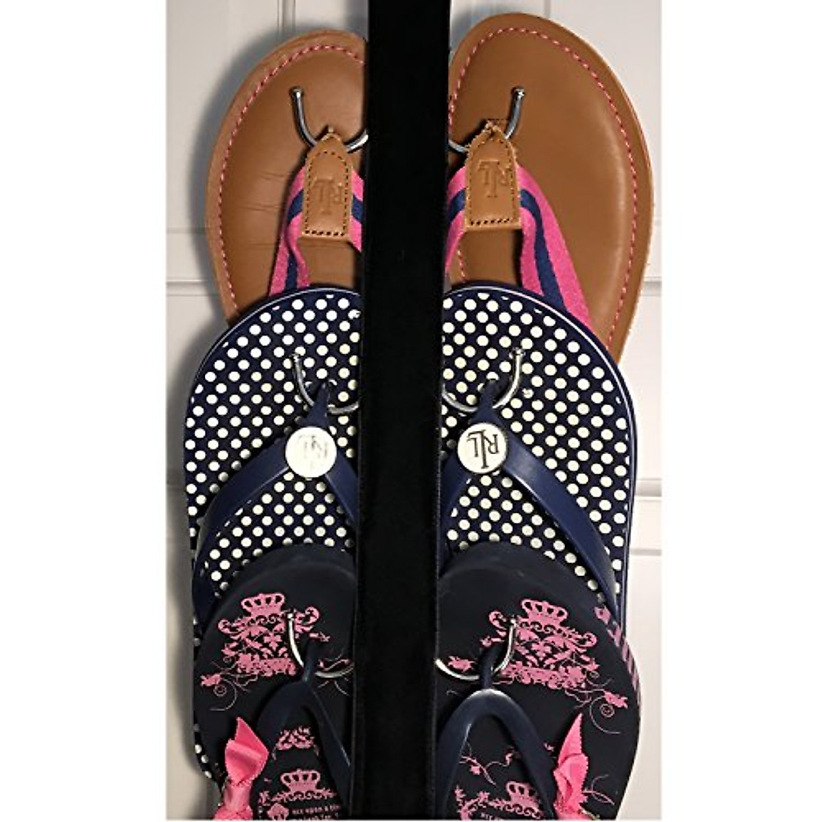New- Flip Flop and Sandal Hanger by Boottique - Black Velvet Ribbon with Metal Hooks