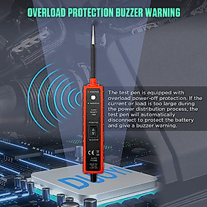 Power Circuit Probe Tester 6V-24V DC Test Light Short Circuit Tester Component Activation Electrical Tester Polarity Identify Continuity Tester with LED Light, Long Test Lead, Overload Protection