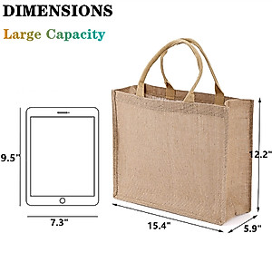 DEAYOU 6 Pack Jute Tote Bag, Burlap Gift Tote with Handle, Grocery Shopping Bag for DIY, Wedding,15.4''x12.2''x5.9''