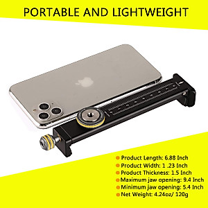 Aluminum iPad Holder for Tripod Mount, Universal Phone Tablet Clamp Tripod Adapter Bracket w Cold Shoe Mount 1/4 inch Screw and Acra Swiss Rail for iPad 4/Mini/Air/Pro/Surface Pro/iPhone/Galaxy Tab