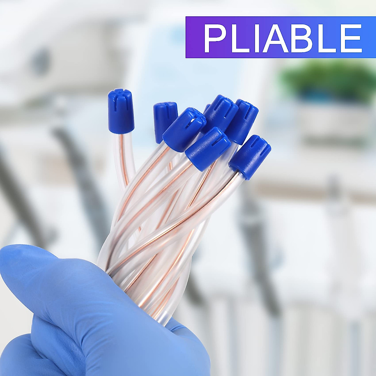 Annhua Saliva Ejectors Disposable Dental Suction Tips Pack of 100, Evacuation Suction Tips Saliva Aspirator Tube Clear with Blue Tips