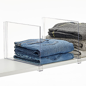 mDesign Plastic Closet Shelf Dividers; Tall Organizer Separators with Clip for Shelves in Bedroom and Closets for Jean, Sweater, Shirt, Purse, and Clothes Storage - Lumiere Collection, 4 Pack, Clear
