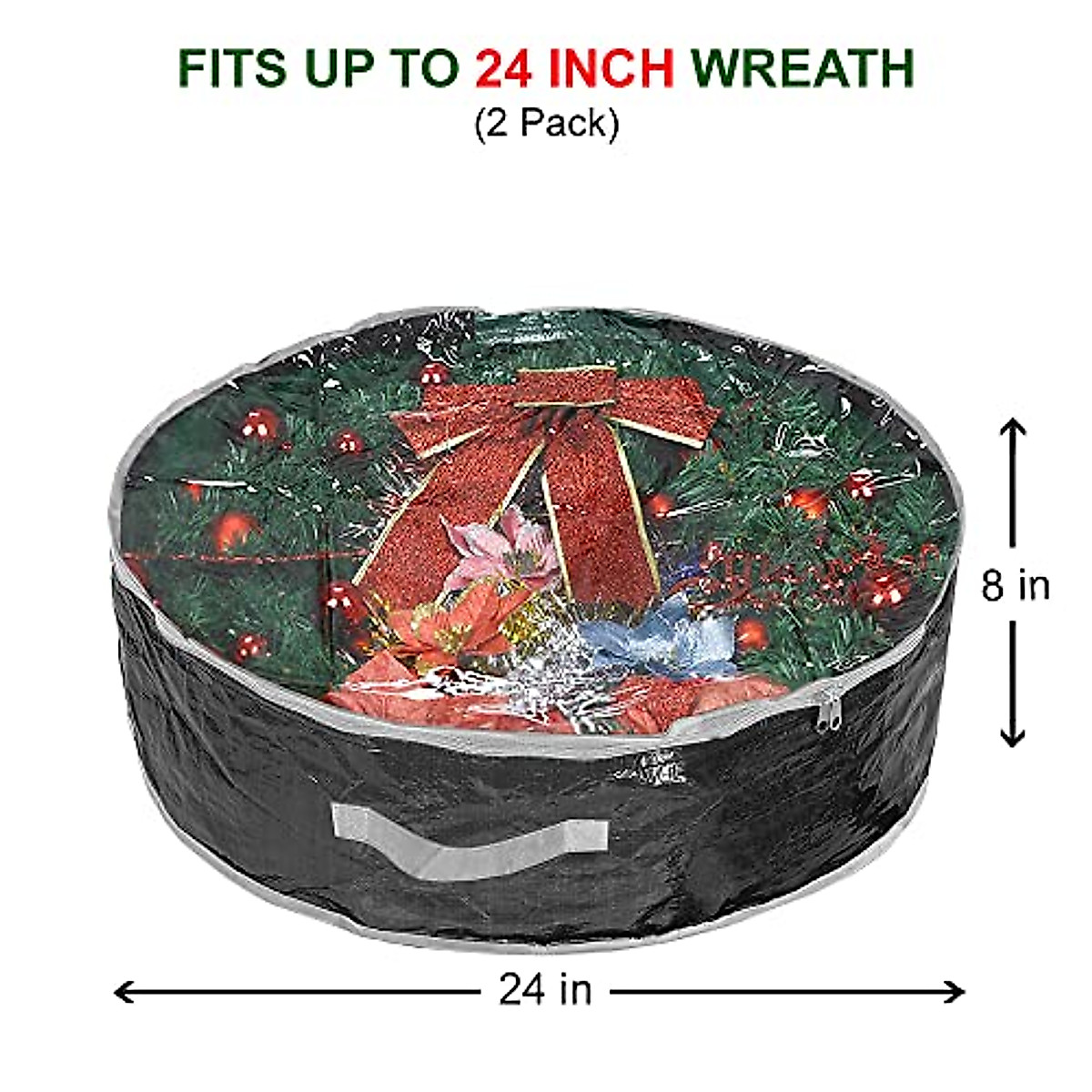 Propik Christmas Wreath Storage Bag 24" - Garland Holiday Container with Clear Window - Tear Resistant Fabric - 2 Pack (24 Inch, Black)