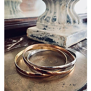 Stimm Tri-Tone Bangle Bracelet Interlocked Stainless Steel in Rose Silver Yellow Gold Women