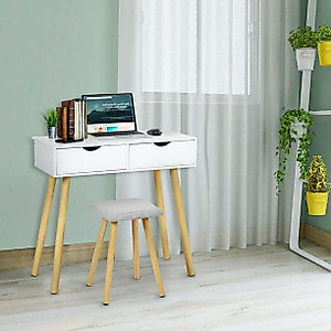 wenyuyu White Vanity Makeup Table Set with 2 Drawers - Modern Vanity Table and Stool Set - Dressing Desk for Bedroom Furniture - Gifts for Women Girls Mom Wife