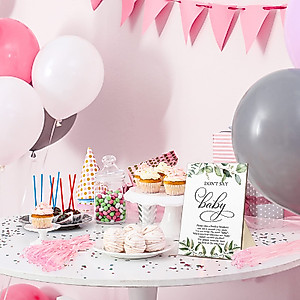 51 Pcs Don't Say Baby Game Sign Cool Baby Shower Game 50 Baby Shower Pacifier Necklace Wooden Don't Say Baby Sign Plastic Baby Pacifier Party Favor for Gender Reveal (Pink,Greenery)