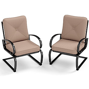 MFSTUDIO 2PCS Patio Bistro Dining Spring Motion Chairs Outdoor Furniture for Backyard, Garden with Removable Cushion Seat, Metal Frame, Beige