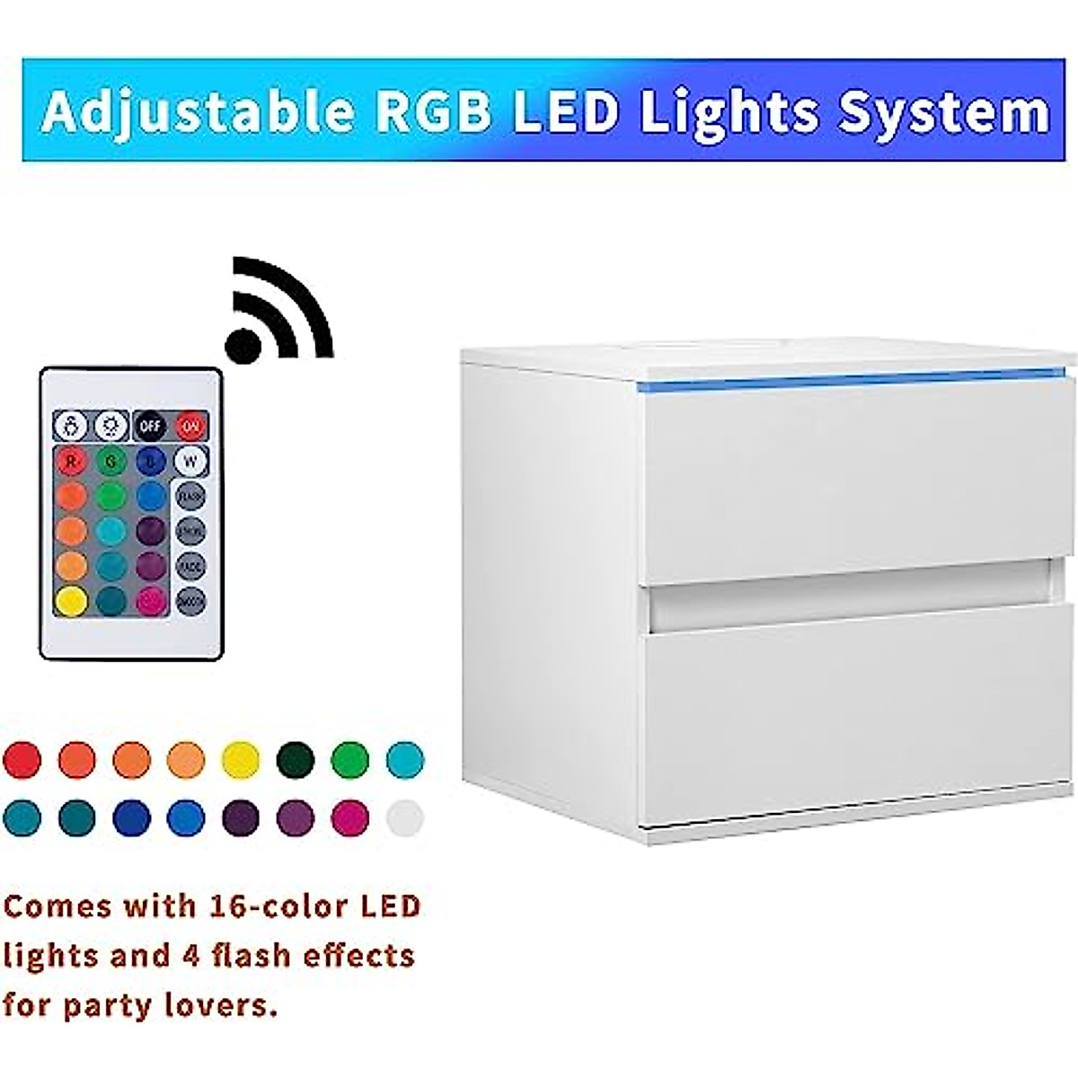 BKEKM Nightstands Bedside Tablewireless Charging Nightstand Remote Control Led Light-Dark End Table USB Charging 2 Drawers Bedside Cabinet Well Made