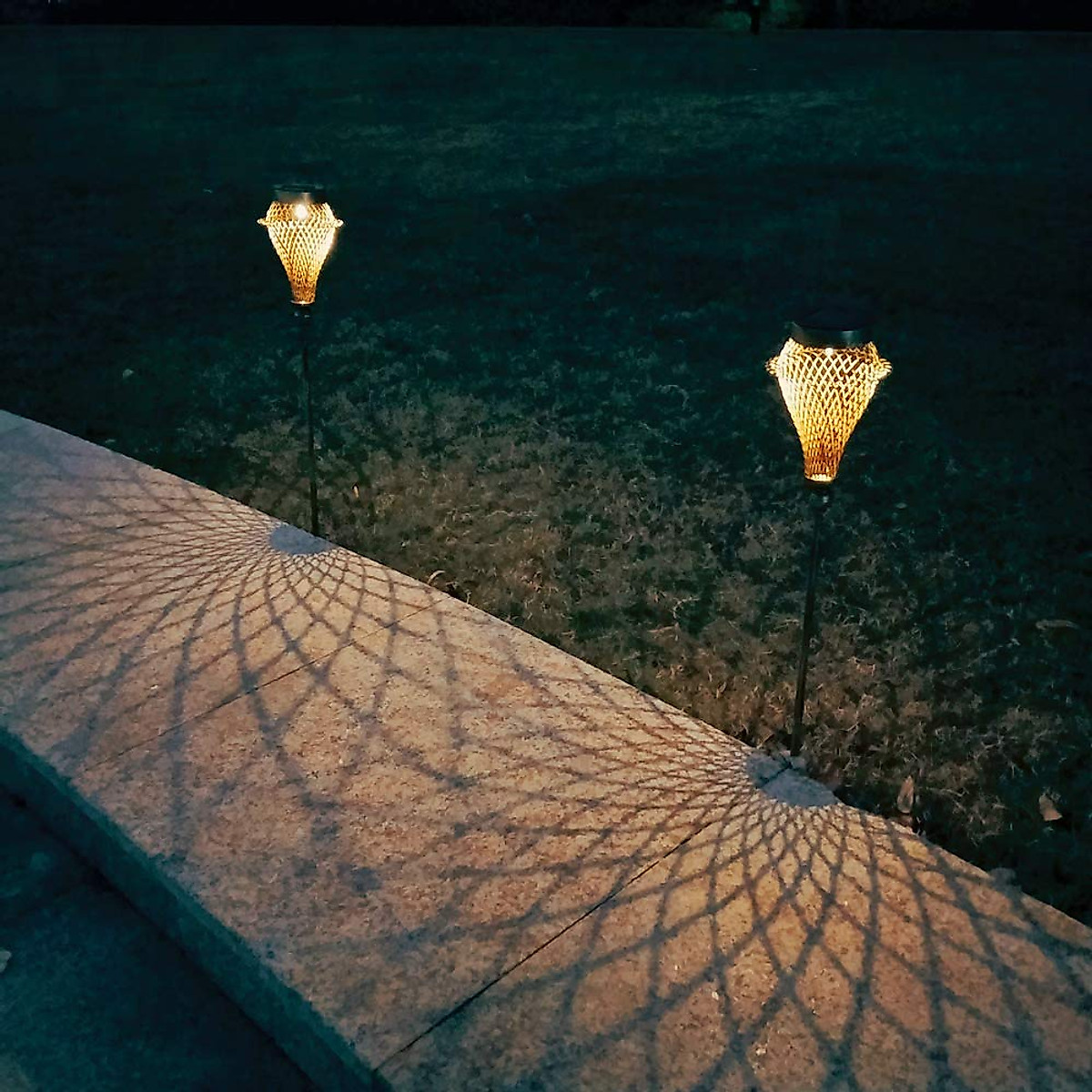 2Pack Solar Lights Outdoor Garden,Hanging Pathway Decor Light with Hollowout Retro Metal Waterproof Solar-Powered for Pool Party Porch Yard Patio Pond Wedding Christmas Decorations (pattern1)