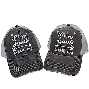 If I'm Drunk Blame Her (Set of 2pcs) Women's Trucker Hat Cap Black/Grey
