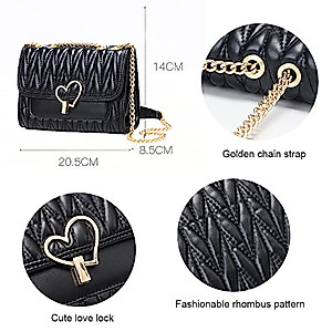 Shoulder Bag for Women Small Crossbody Purse Leather Fashion Handbags with Chain Strap, black