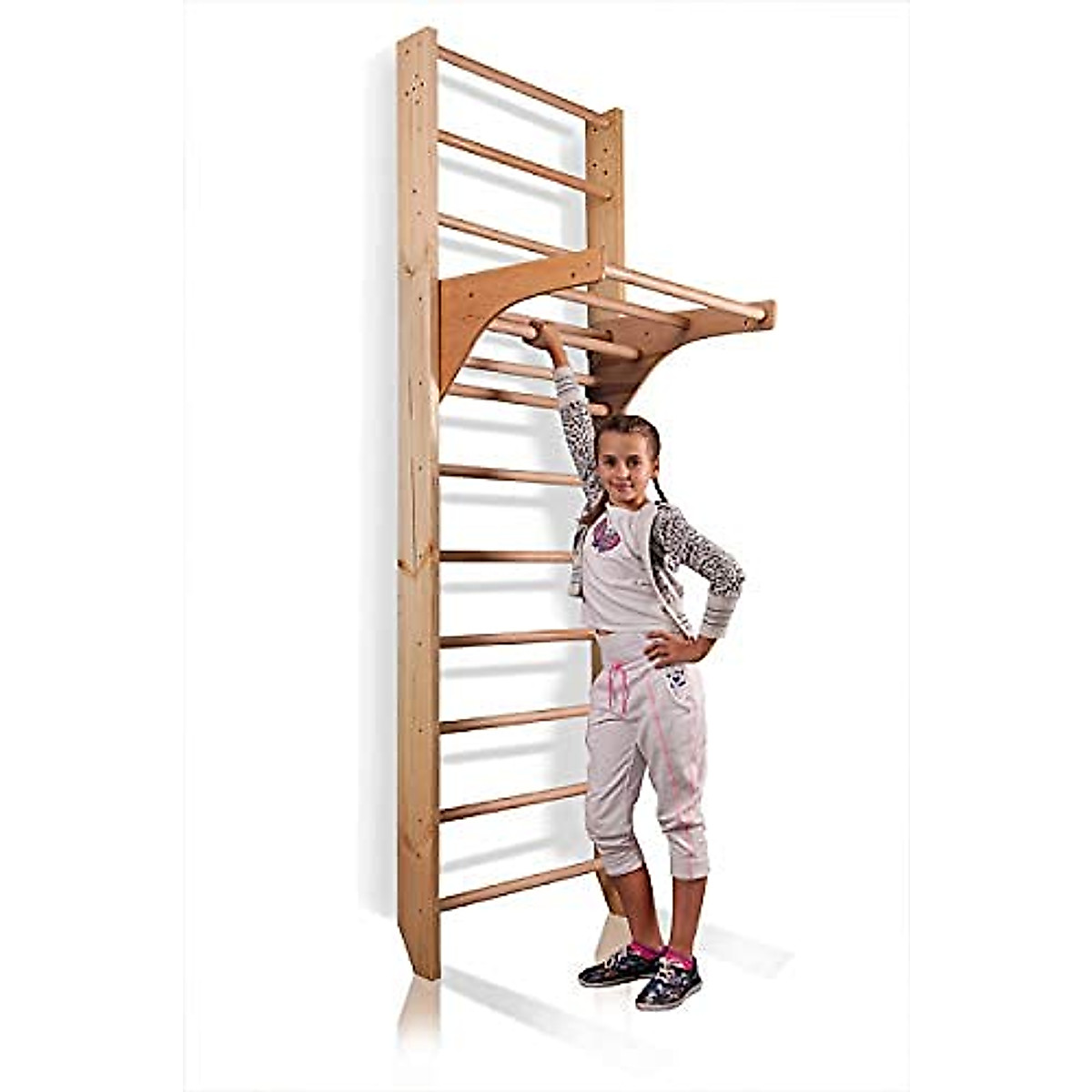 Dani Active Wall Bars with Dip Bars CM-01-220, 87 in Wooden Swedish Ladder Set: Adjustable Pull Up and Dip Bars for Training and Physical Therapy - Used in Homes, Gyms, Clinic, and Schools