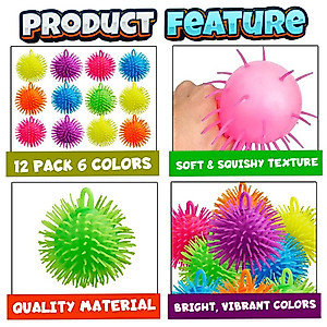 Bedwina Puffer Balls (Pack of 12) - Stress Balls Bulk, Neon Sensory Ball, Stress Relief Squishy Balls & Therapy Ball Toy for Kids for Goodie Bags, Stress Balls Bulk