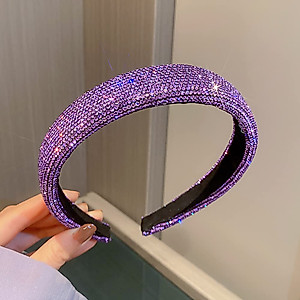 Jumwrit Rhinestone Headband Glitter Non-Slip Wide Headband Solid Hair Band Purple Cute Hair Hoop Wave Shape Headband Fashion Hair Accessories for Women Girls(Style 2)