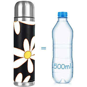 Stainless Steel Leather Vacuum Insulated Mug Flowers Thermos Water Bottle for Hot and Cold Drinks Kids Adults 16 Oz
