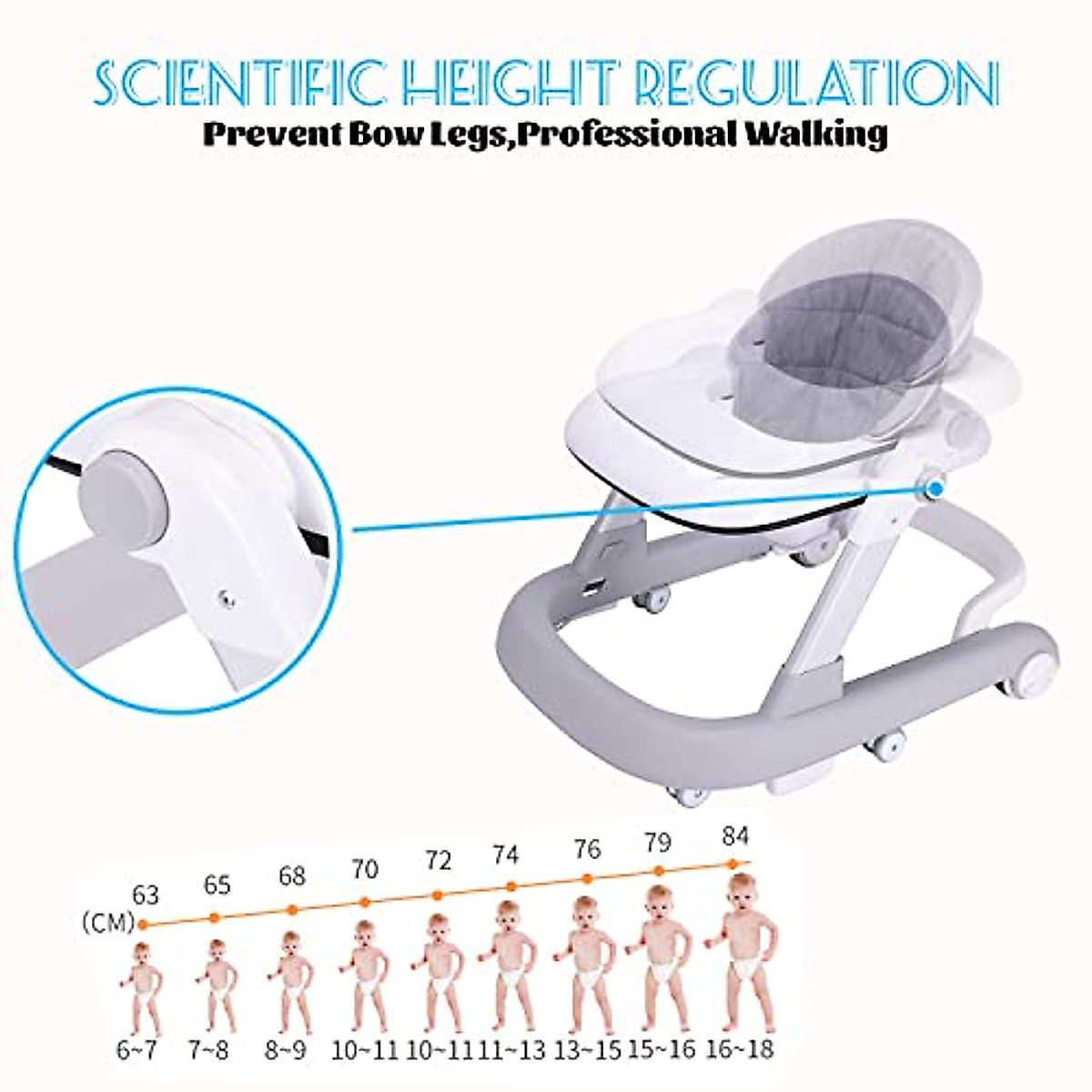 FUGUALIN Foldable Baby Walker for Boys and Girls, 2 in 1 Toddler Walker Learning-Seated or Walk-Behind, Adjustable Speed Rear Wheels, Safety Bumper, Detachable Seat Cover, Anti-Rollover