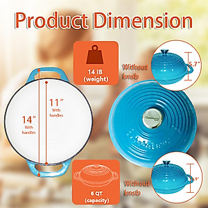 Enameled Cast Iron Bread Pan,11"Dutch Oven for Bread Baking,6 Quart Bread Oven with Lid,Bread Pans for Homemade Bread,Teal Thick Enamel Bread Pan-with Silicone Baking Mat|Clip&Recipe,Bread Making Gift