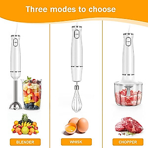 Immersion Blender Handheld, 5-in-1 Hand Blender for Kitchen, 2-Speed Stirrers Electric Whisk with 16.9OZ Food Chopper, 20.3OZ Container, Egg Whisk for Puree Infant Food Smoothies Sauces Soups