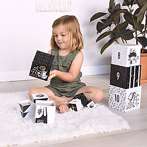 Wee Gallery Nesting Blocks - Woodland Animals and Numbers, Black and White Stacking and Building Toy for Toddlers and Kids, Motor Skills, Creative Play and Problem Solving for Children (Age 2 and up)