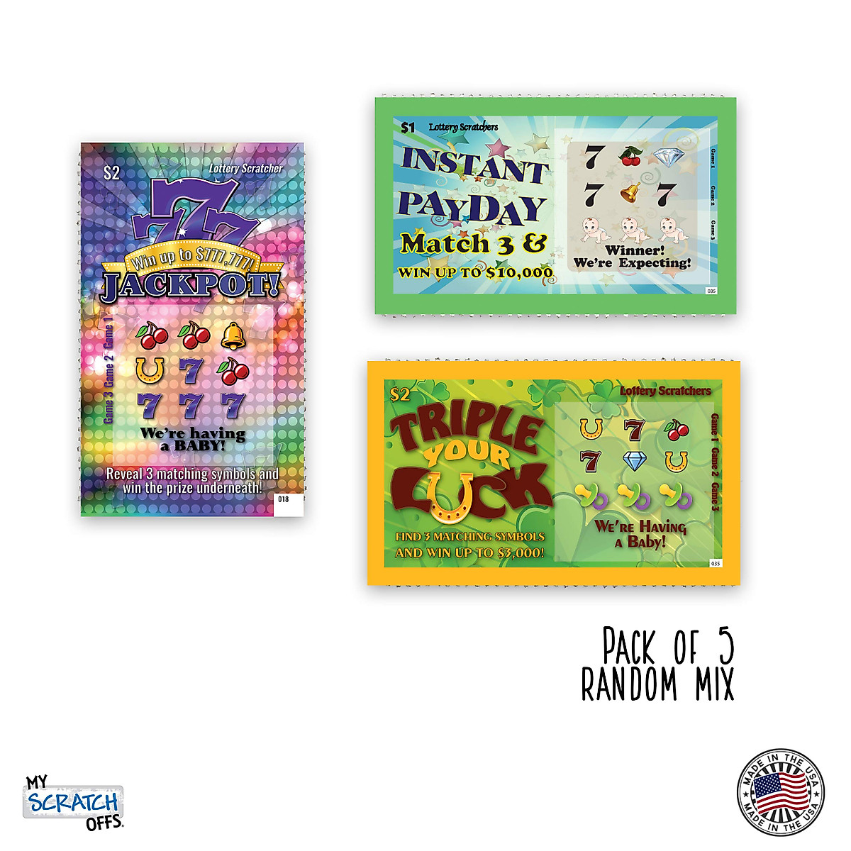 My Scratch Offs Pregnancy Announcement Reveal Scratch Off Fake Lotto Replica Tickets VARIETY Pack 5 Delivery Scratch-Off Party Favor Parents, Spouse & Friends
