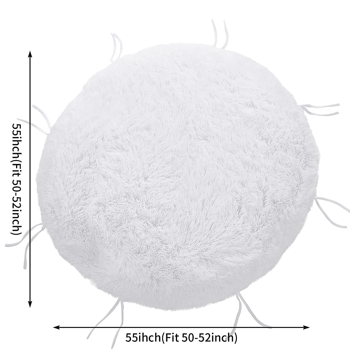 ROYALAY Faux Fur Cover for Papasan Cushion with Fluffy Plush,Shaggy Slipcover, Removable Chair Cushion Cover with 8 Ties-Cover Only-Fit 50-52 in (55 in, White)