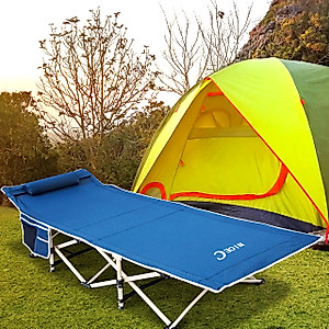 Nice C Camping Cots, Camping Cots with Mattress, for Adults, Folding Cot, with Pillow, Carry Bag & Storage Pocket, Extra Wide Sturdy, Holds Up to 500 Lbs (1, Grey)