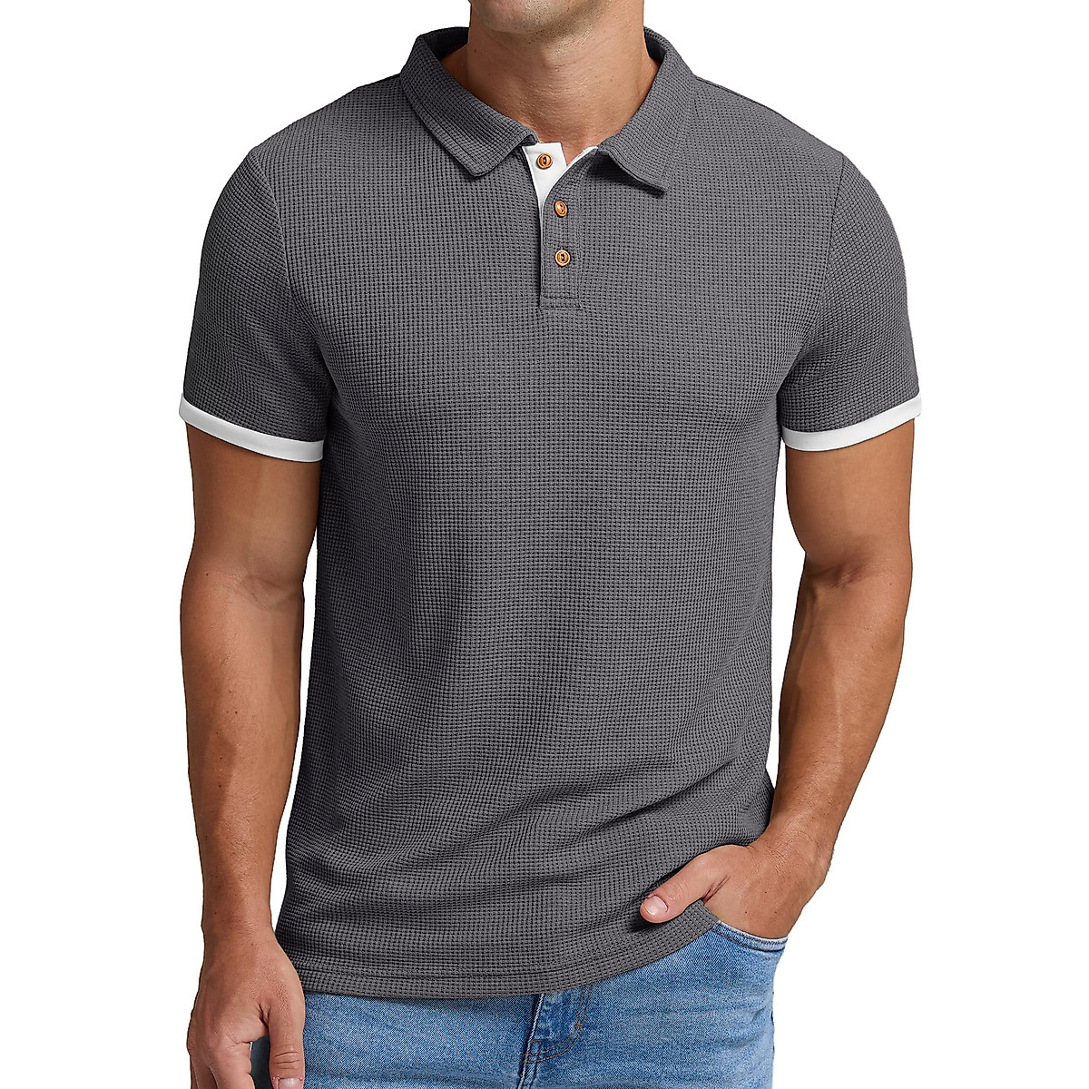 Sailwind Men's Waffle Knit Short Sleeve Casual Polo Shirts Dark Gray