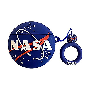 Ultra Thick Soft Silicone Blue NASA Ball Case with Strap for Apple Airpods 1 2 Wireless Earbuds Outer Space Galaxy 3D Cartoon Fun Cool Unique Boyfriend Men Boys Son