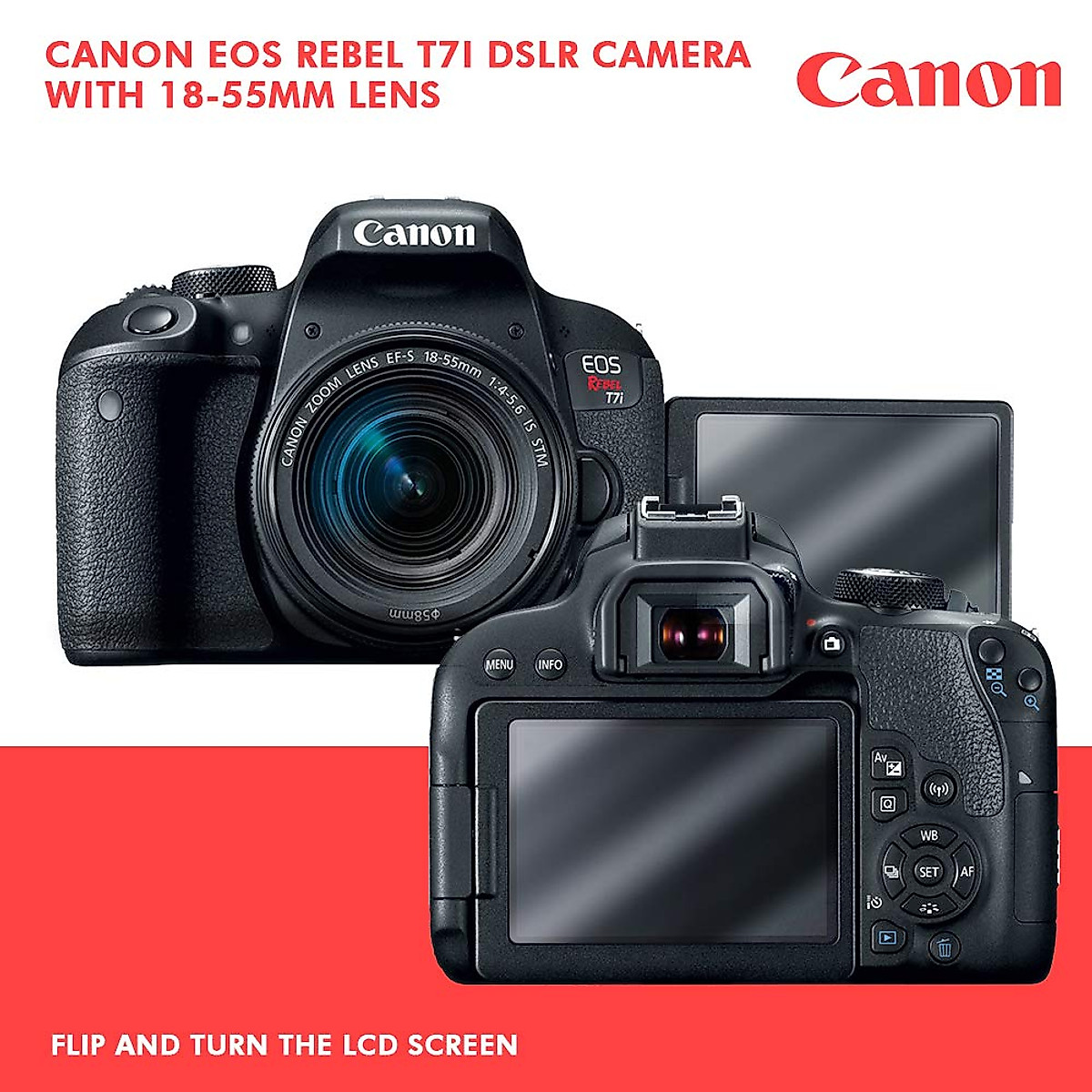 Canon EOS Rebel T7i DSLR Camera with EF-S 18-55mm f/3.5-5.6 and 55-250mm f/4-5.6 is STM Lens Kit + Dummies Guide + Xpix Premium Travel Case, 64GB + Deluxe Bundle