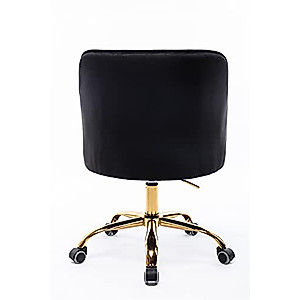 Danxee Desk Chair Modern Swivel Accent Velvet Office Chair, Adjustable Armchair with Gold Base, Modern Leisure Arm Chair for Living Room/Bed Room (Black)
