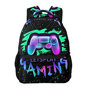 Gamepad Backpack Gamer Casual Travel Daypack Capacity Student Bookbag For Kids Teens Adults Water Resistant Durable Backpack