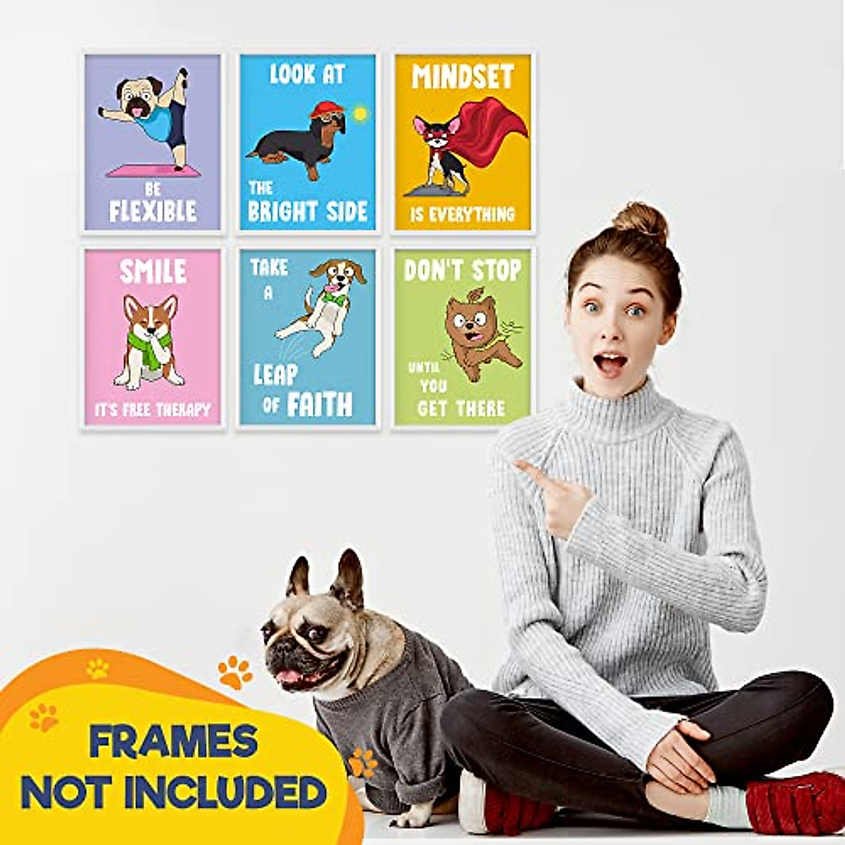 kanru Funny Dog Posters, funny dog wall art, Motivational Posters for Classroom, Office or Home, Inspirational Wall Decor, Dog Wall Décor, Funny Poster (Set of 6, 8.5X11 inch, Unframed)