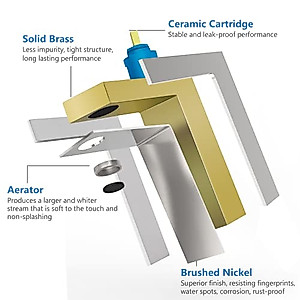 𝗩𝗼𝗻𝘃𝗮𝗻 Brushed Nickel Bathroom Faucets, Solid Brass Single Hole Bathroom Sink Faucet, Modern Bathroom Faucets for Sink 1 Hole, Lead-Free Vanity Faucet with Pop-up Drain and Water Supply Hoses