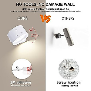 Deyagoo UP&Down Light Source LED Wall Sconce, Wall Mounted Lamps with Battery Operated, 4 Color Temp, Dimming, RGB&Ambience Lights, Removable Charging, Touch&Remote Control, Light for Reading Bedside