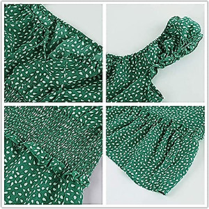 WYTong Women’s Summer Dresses Bohemian Sexy Summer Pleated Sleeve Neckline Print Dress Mini Dress Sundress(Green,Small)
