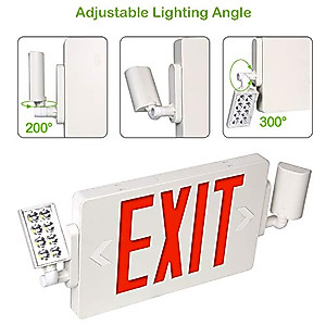 Hykolity Red Exit Sign, 120-277V Double Face LED Combo Emergency Light with Adjustable Two Head and Backup Battery - 4 Pack
