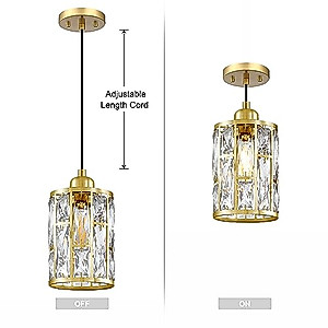 Dolaimi House 3 Pack 1 Light 5.4" Crystal Shade Hanging Kitchen Island Pendant Light Gold Finish,Modern Pendant Fixture with Crystal Metal Shade for Bar,Dining Room,Living Room Over Sink
