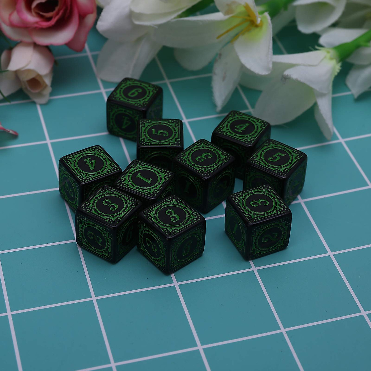 10Pcs D6 Polyhedral Dice Square Edged Numbers 6 Sided Dices Beads Table Board Role Play Game for Bar Club Party Polyhedral Dice Set Filled DND Dice Polyhedral Dice Set Green Polyhedral Dice Set Blue