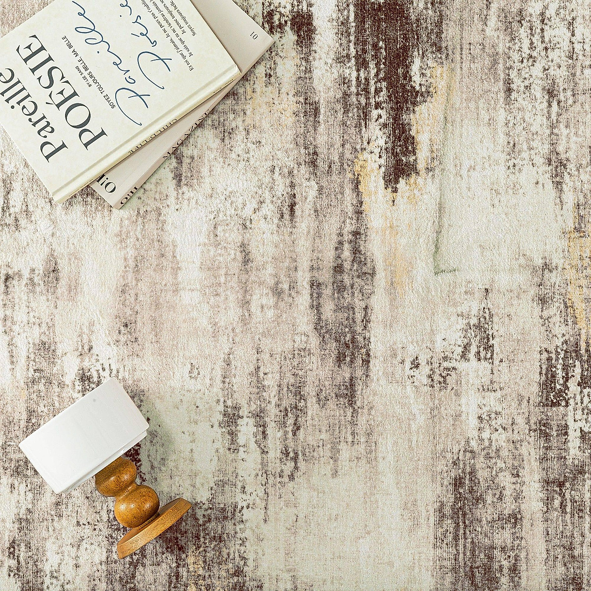 PureCozy Brown 8x10 Area Rug Modern Abstract Washable Large Living Room Carpet Indoor Bedroom Accent Rug Dining Room Office Non Slip Neutral Low Pile Throw Rug