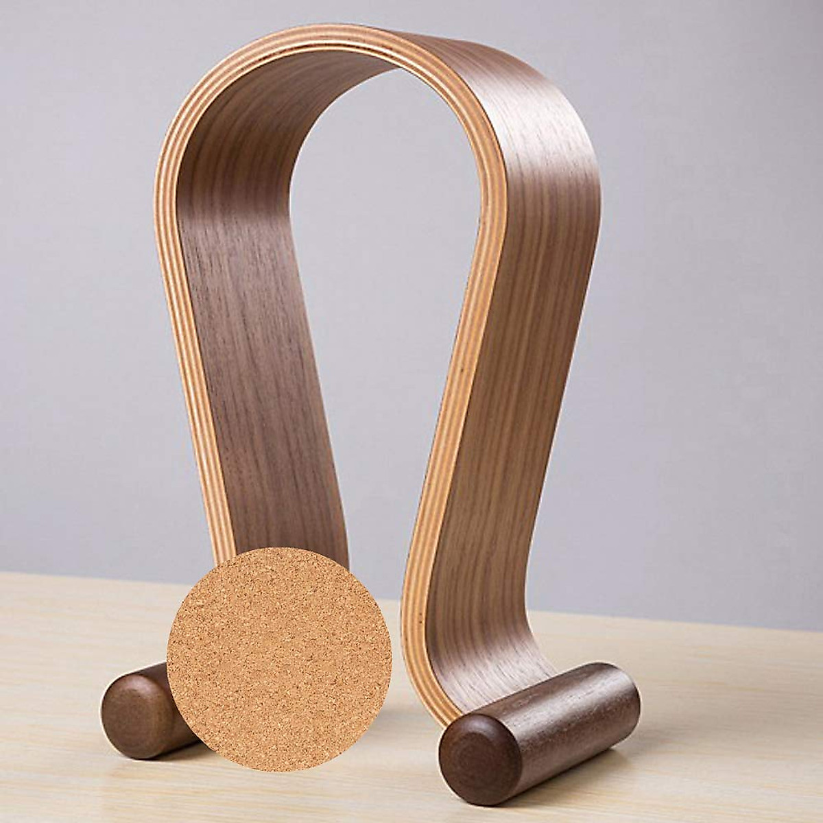 mewmewcat Headphone Stand, Wooden Walnut Wood Headphone Gaming Headset Display Stand Holder Hanger Black Walnut