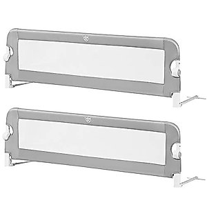 BABY JOY Double Sided Bed Rail Guard, 2 Pack, Extra Long, Swing Down for Convertible Crib, Folding Baby Safety Bedrail for Kids Twin Full Size Queen King Mattress, Rails for Toddlers (Gray, 59-Inch)