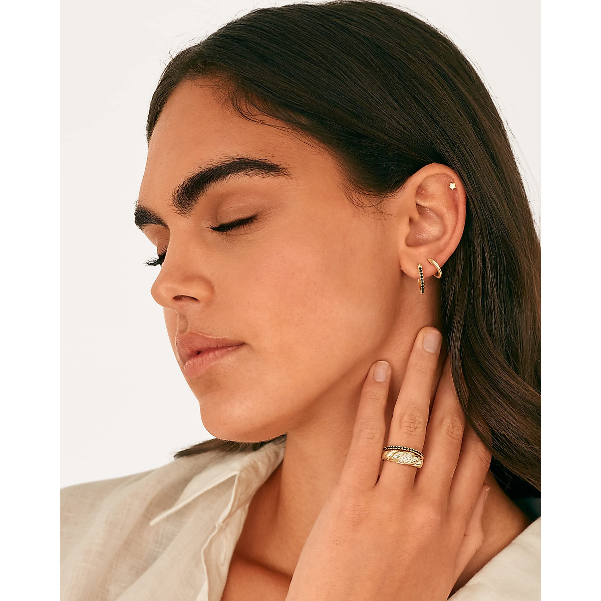 PAVOI 14K Yellow Gold Plated 925 Sterling Silver Post Black Cubic Zirconia Hoop Earrings for Women | Colored Cubic Zirconia 15mm Hoops