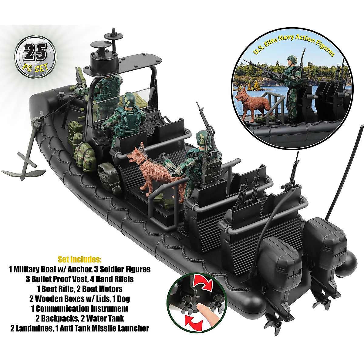 Click N Play Military Special Operations Combat Dinghy Boat 26 Piece Play Set with Accessories.