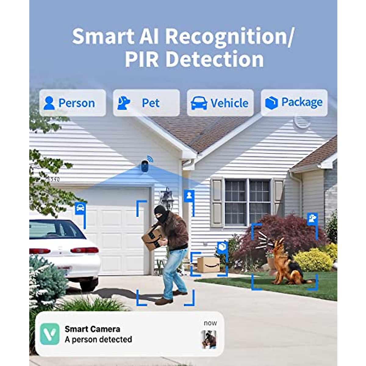 Outdoor Security Camera, Wireless Outdoor Camera with Color Night Vision, AI & PIR Motion Detection, Battery Powered Security Camera Wireless Outdoor, 1080P HD Security Camera, 2-Way Audio, SD/Cloud